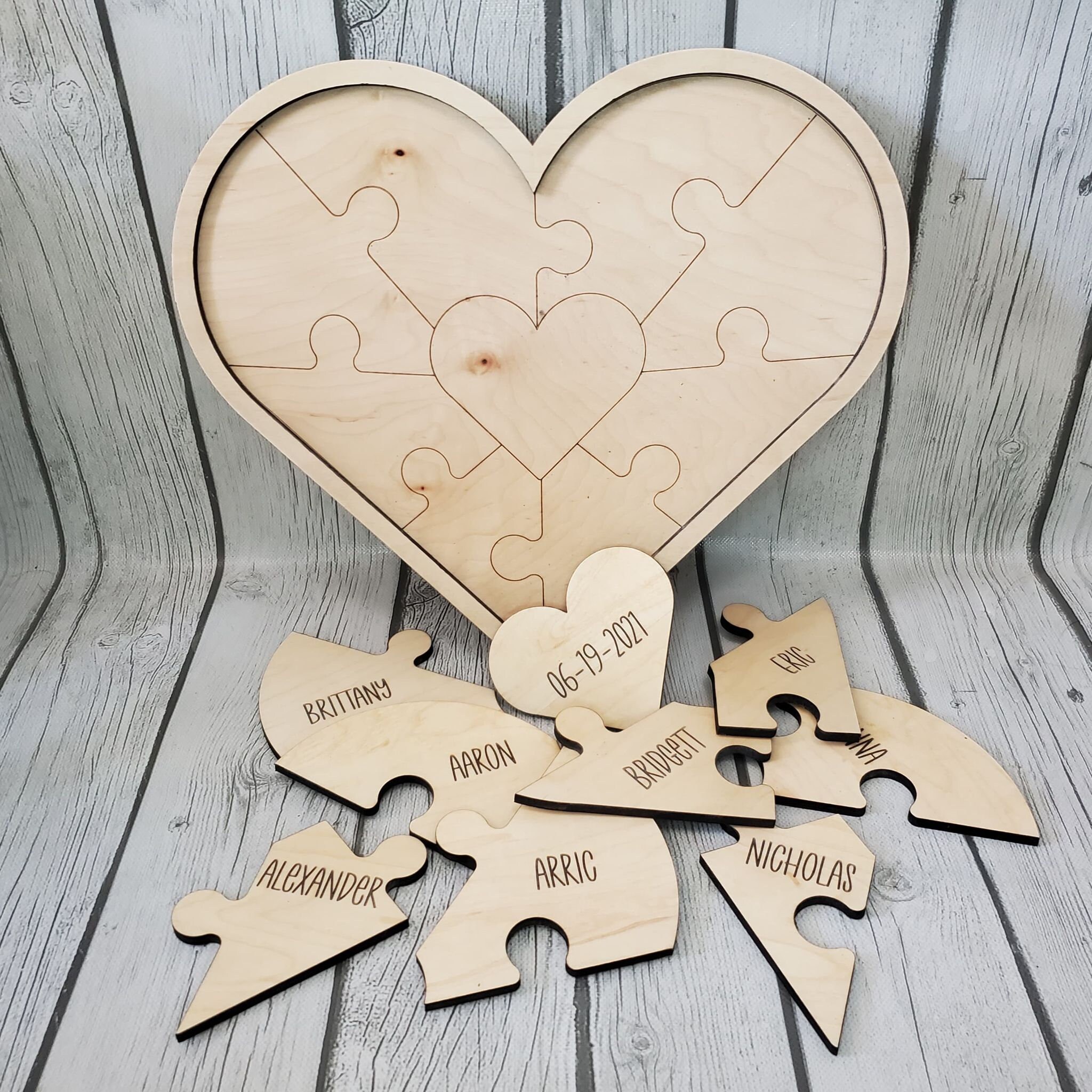 Custom Heart Jigsaw Puzzle up to 8 Members Puzzle Sign Wood Gift ...