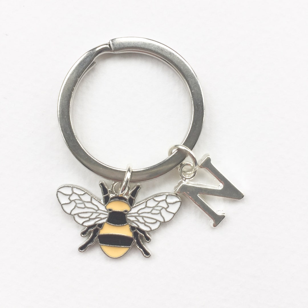 Personalised Initial Enamel Bumble Bee Charm Keychain Key Ring ...