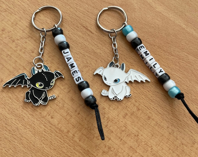 Personalised Name Key Chain Toothless Dragon Charm Keyring - Etsy