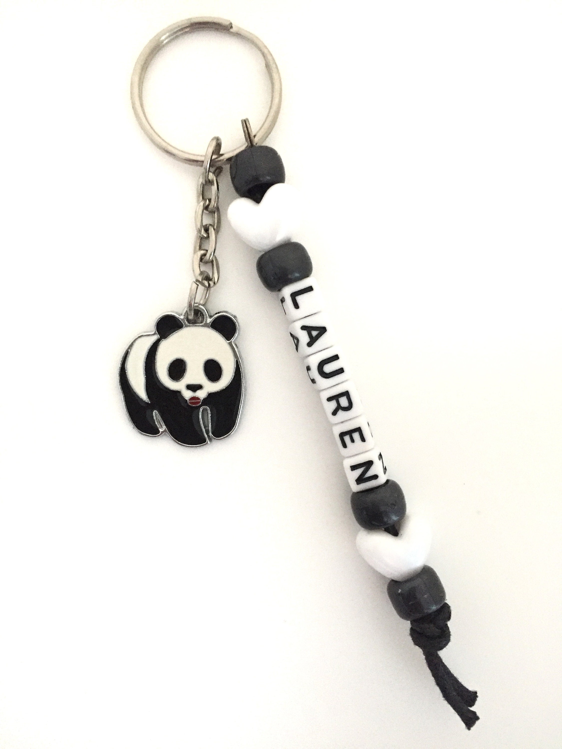 Personalised Name Panda Keychain Black and White Bead Key Ring - Etsy UK