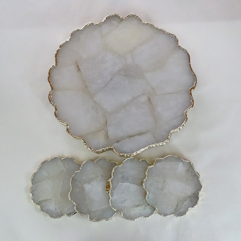 White Agate Cheese Platter and Coasters Set Table Decor - Etsy