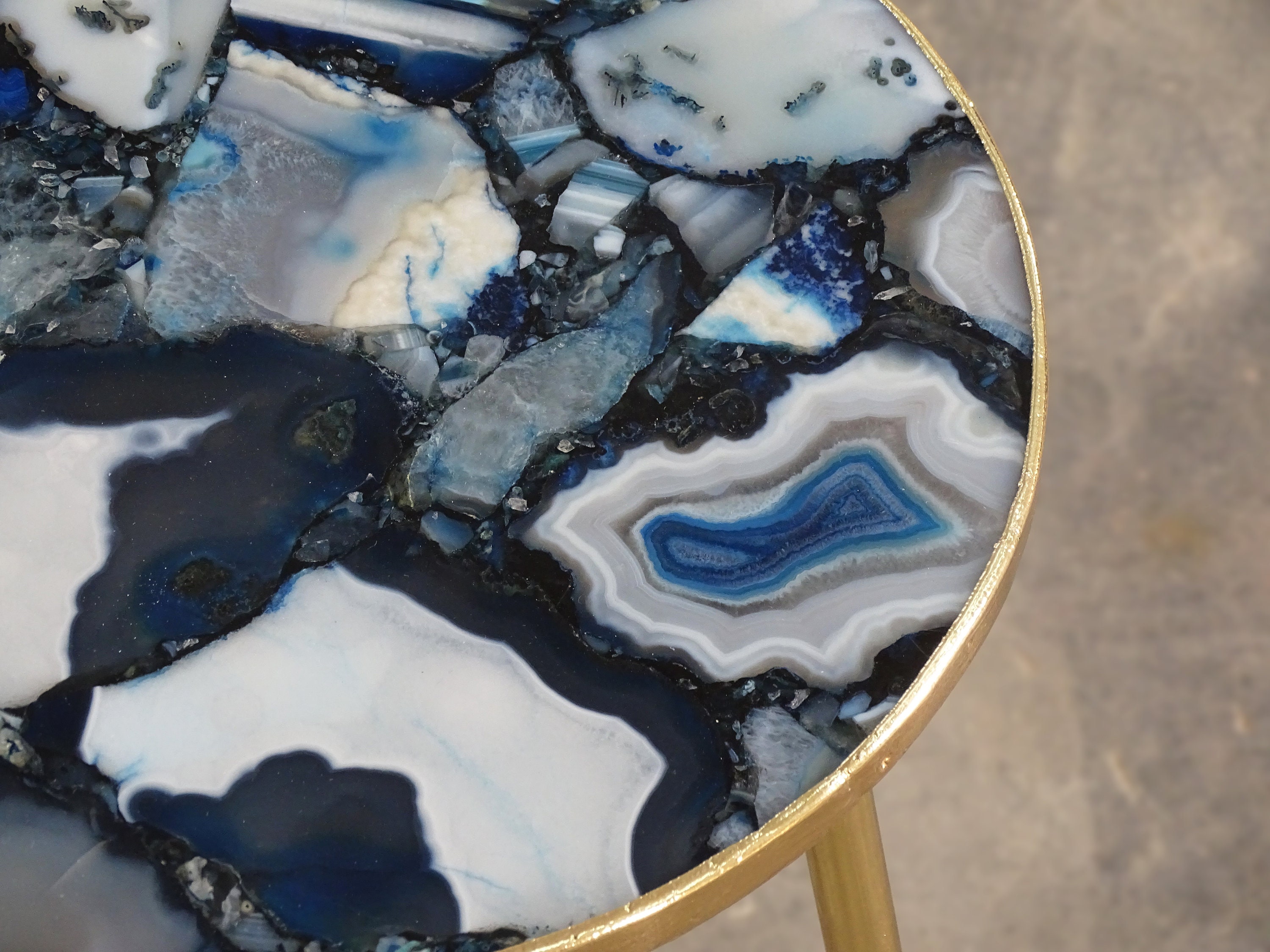 Blue Agate Table Occasional Round Table Composite Agate Side | Etsy