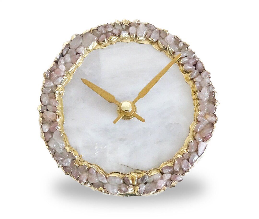 White Agate Clock With Crystal Gemstones, Modern Desk/wall Clock ...
