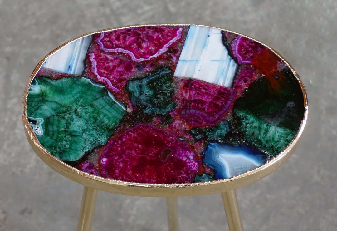 Handcrafted Multi Agate Drink Table: Gold Plated Edge - Etsy