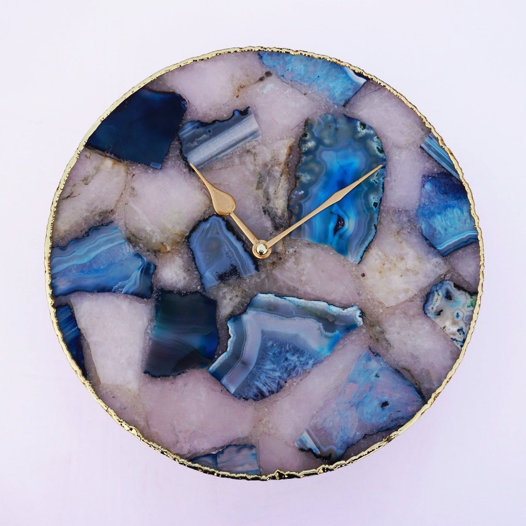 Blue Agate Wall Clock With Gold Plated Edge - Etsy