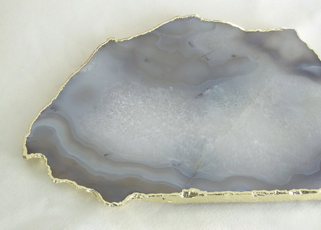 Gray Agate Cheese Platter With Gold Edge - Natural Stone Tray - Etsy