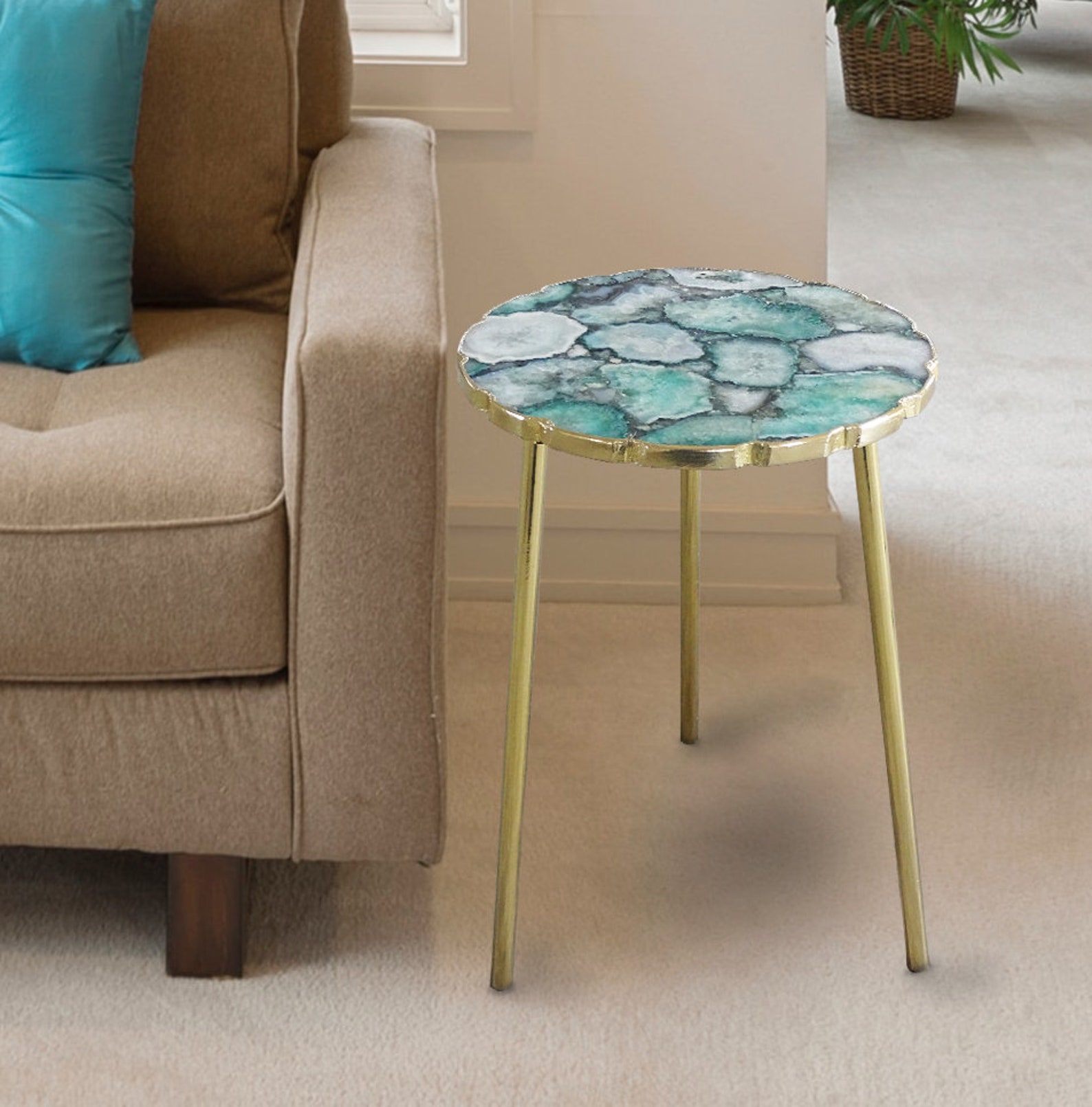 Green Agate Table With Uneven Edges Occasional Round Table | Etsy