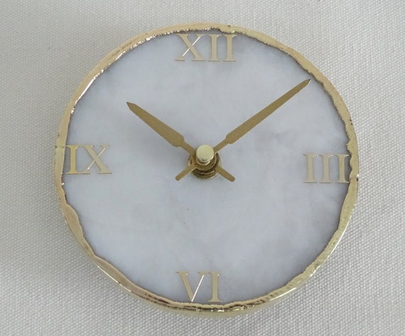 White Agate Round Clock Modern Desk/wall Clock Perfect Gift - Etsy