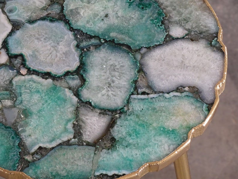 Green Agate Table With Uneven Edges Occasional Round Table | Etsy