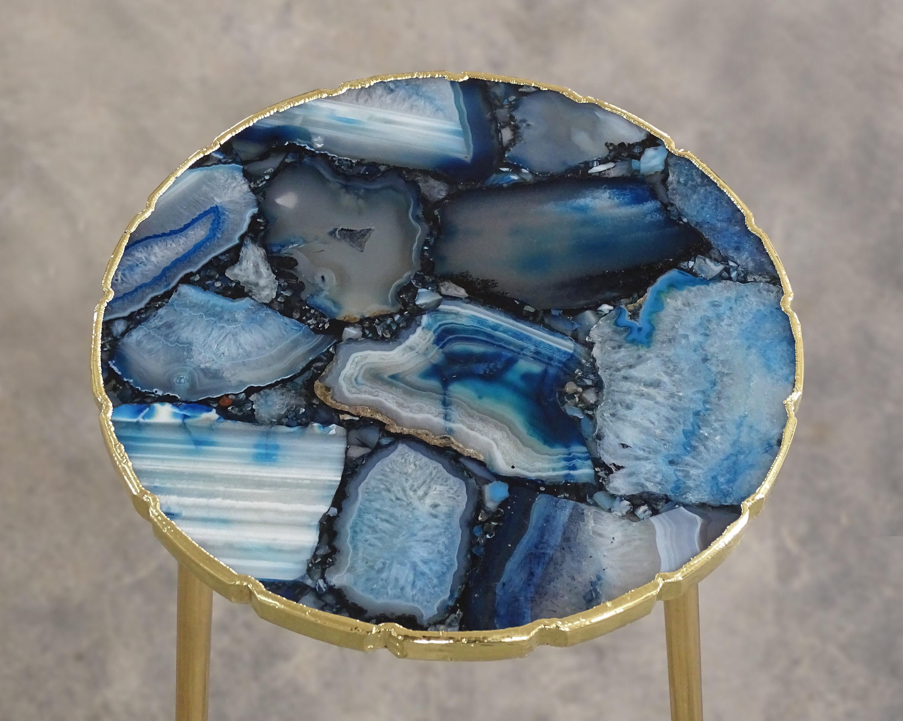 Blue Agate Table With Uneven Edges Occasional Round Table - Etsy