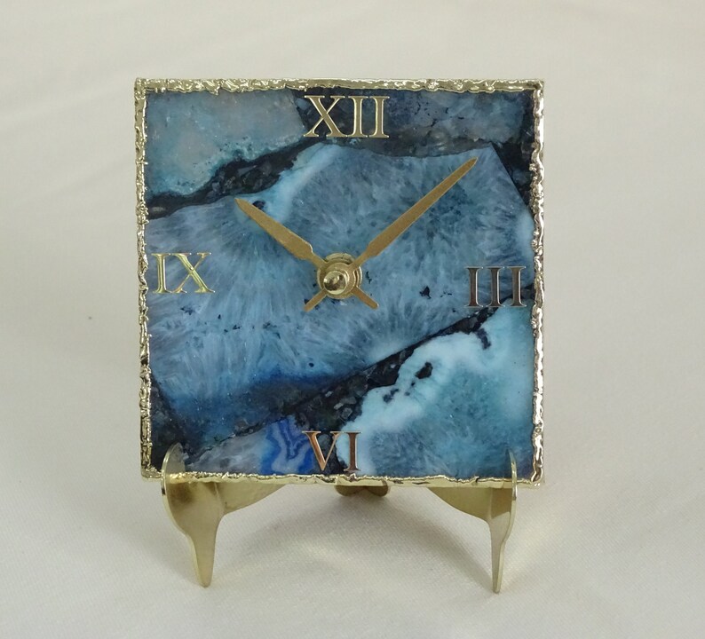 Composite Blue Agate Square Clock Modern Desk/wall Clock - Etsy