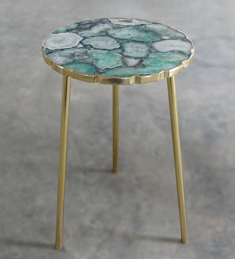 Green Agate Table With Uneven Edges Occasional Round Table | Etsy