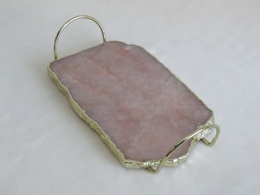 Rose Quartz Tray With Handle, Countertop Decor, House Warming Gift. - Etsy
