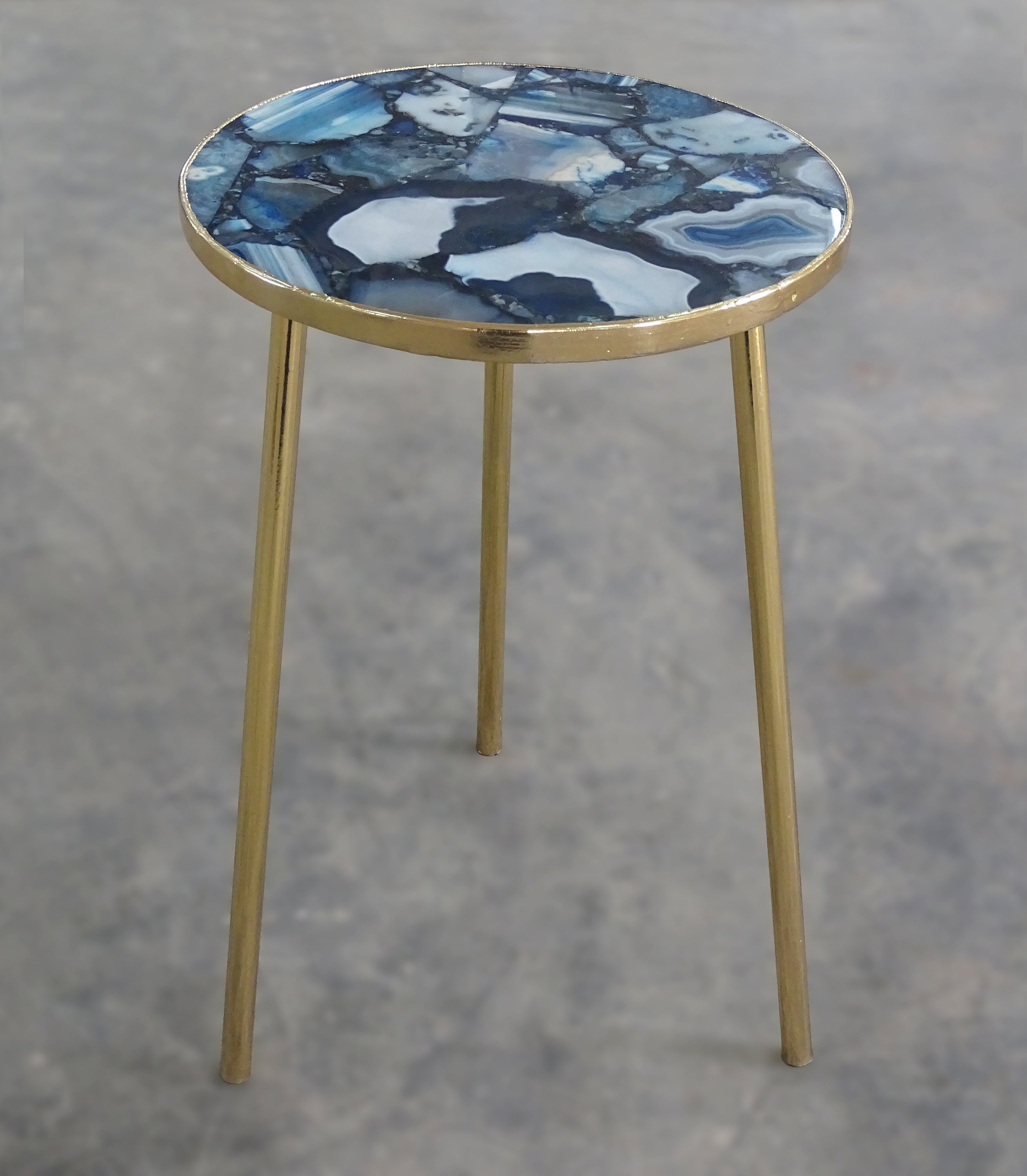 Blue Agate Table Occasional Round Table Composite Agate Side | Etsy