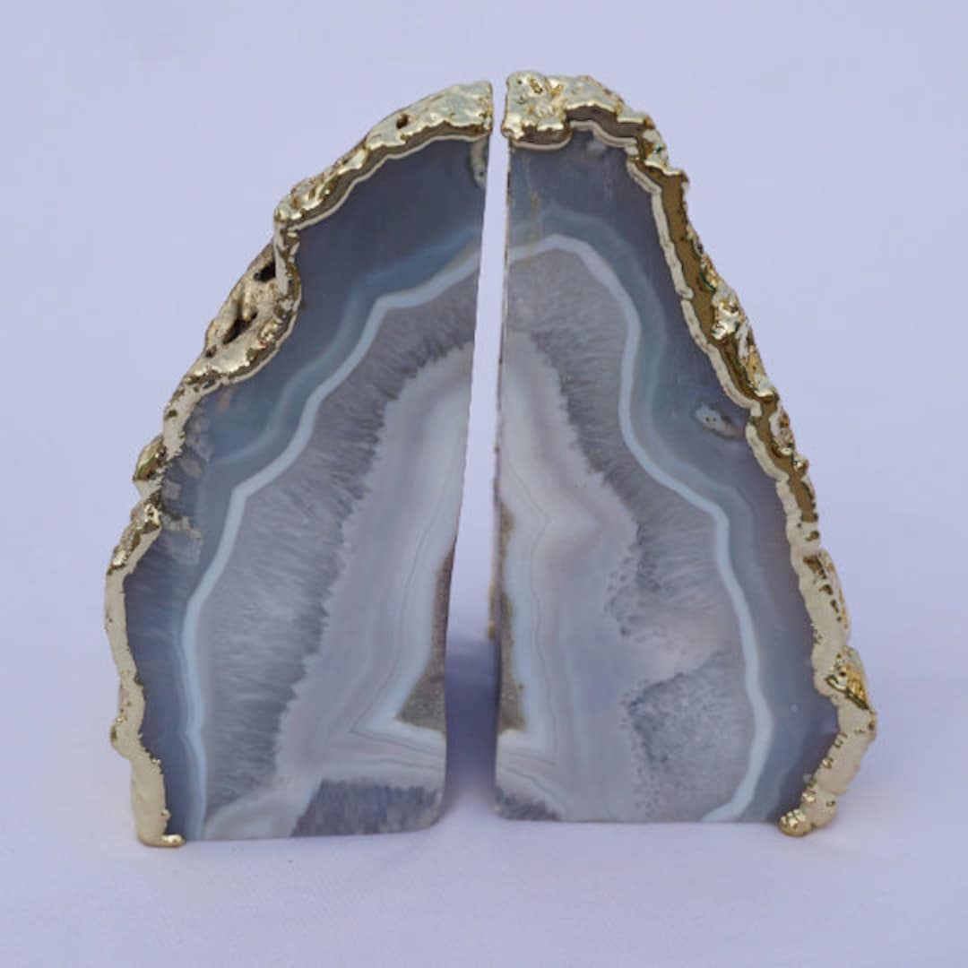 Agate Bookends - Gray Agate Book Ends Bookshelf Decor Christmas Gift ...
