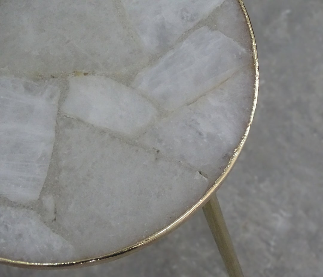 White Agate Table, Occasional Round Table, Composite Agate Side Table ...