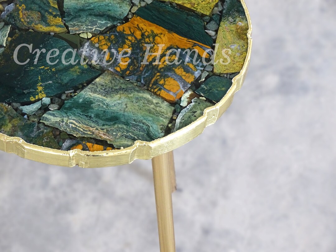 Green Agate Side Table: Gold Plated Edge, Uneven Edges - Etsy