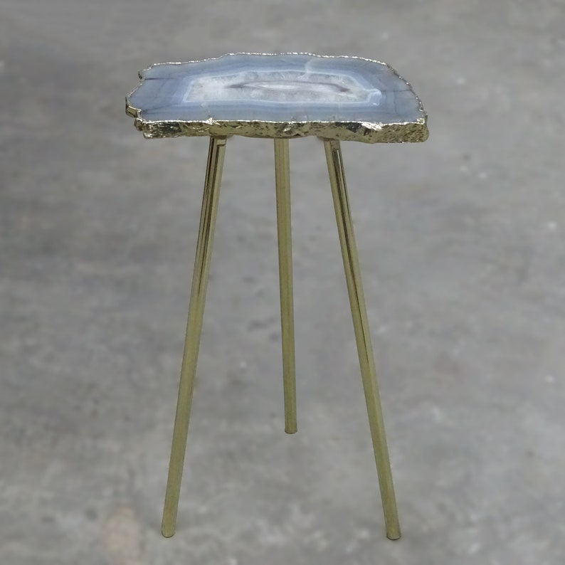 Gray Agate Drink Table, Single Slice Agate Drink Table With Natural ...