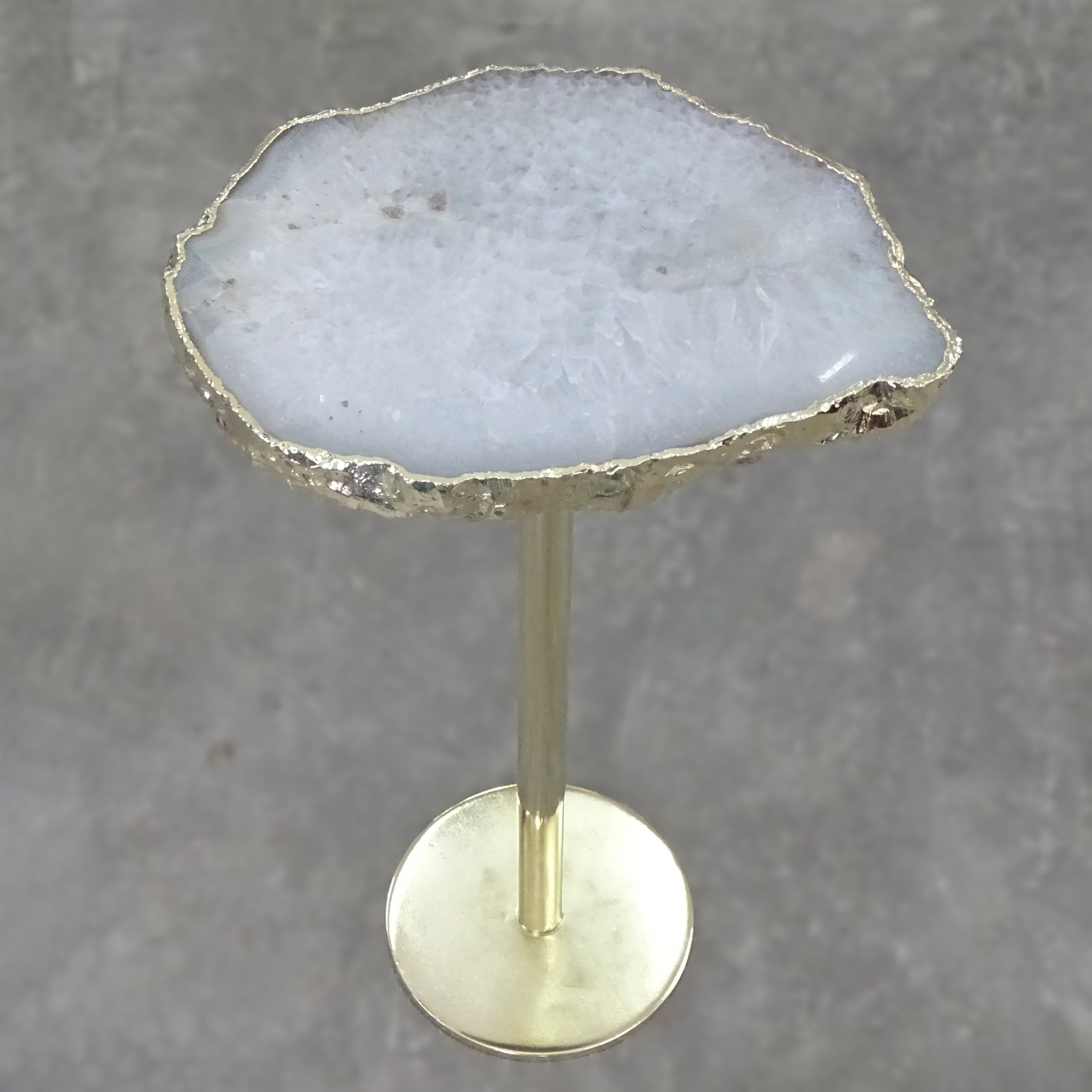 Handcrafted Gray Agate Drink Table:gold Plated Edge, Single Leg Stand ...