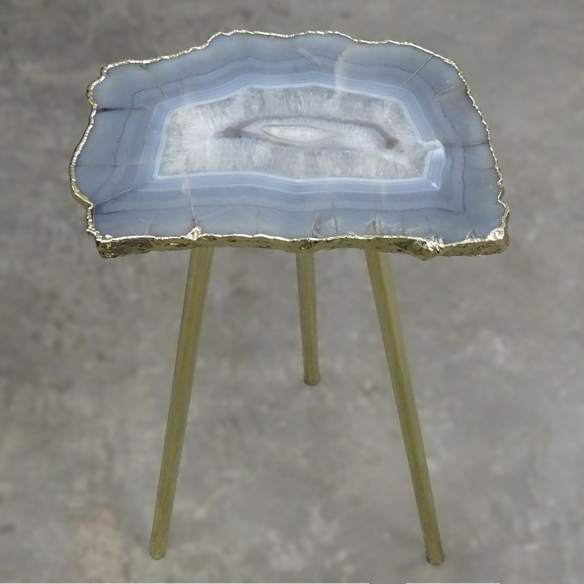 Gray Agate Drink Table, Single Slice Agate Drink Table With Natural ...