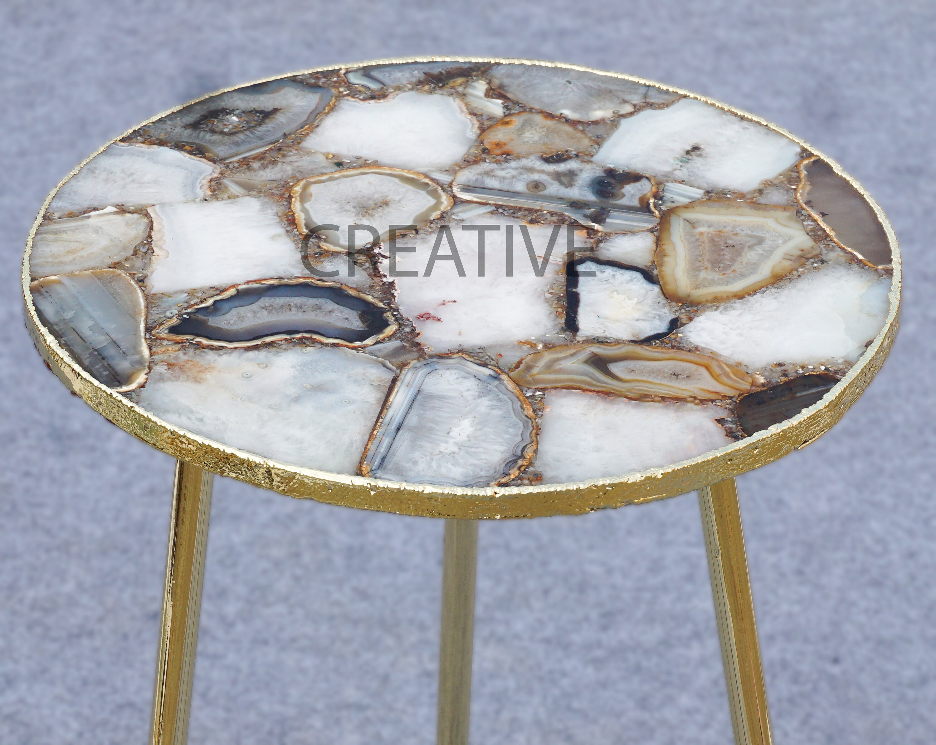 Natural Agate Side Table: Gold Plated Edge, Round Occasional Table - Etsy