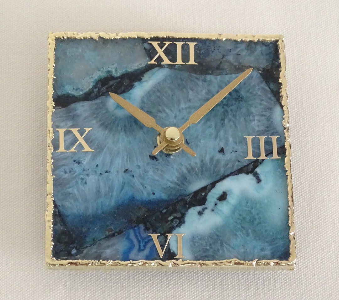 Composite Blue Agate Square Clock, Modern Desk/wall Clock, Perfect Gift ...