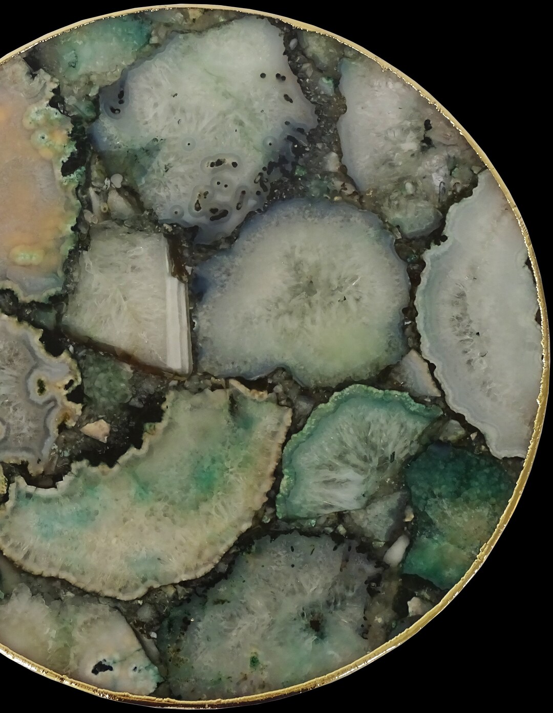 Green Agate Table, Occasional Round Table, Composite Agate Side Table ...