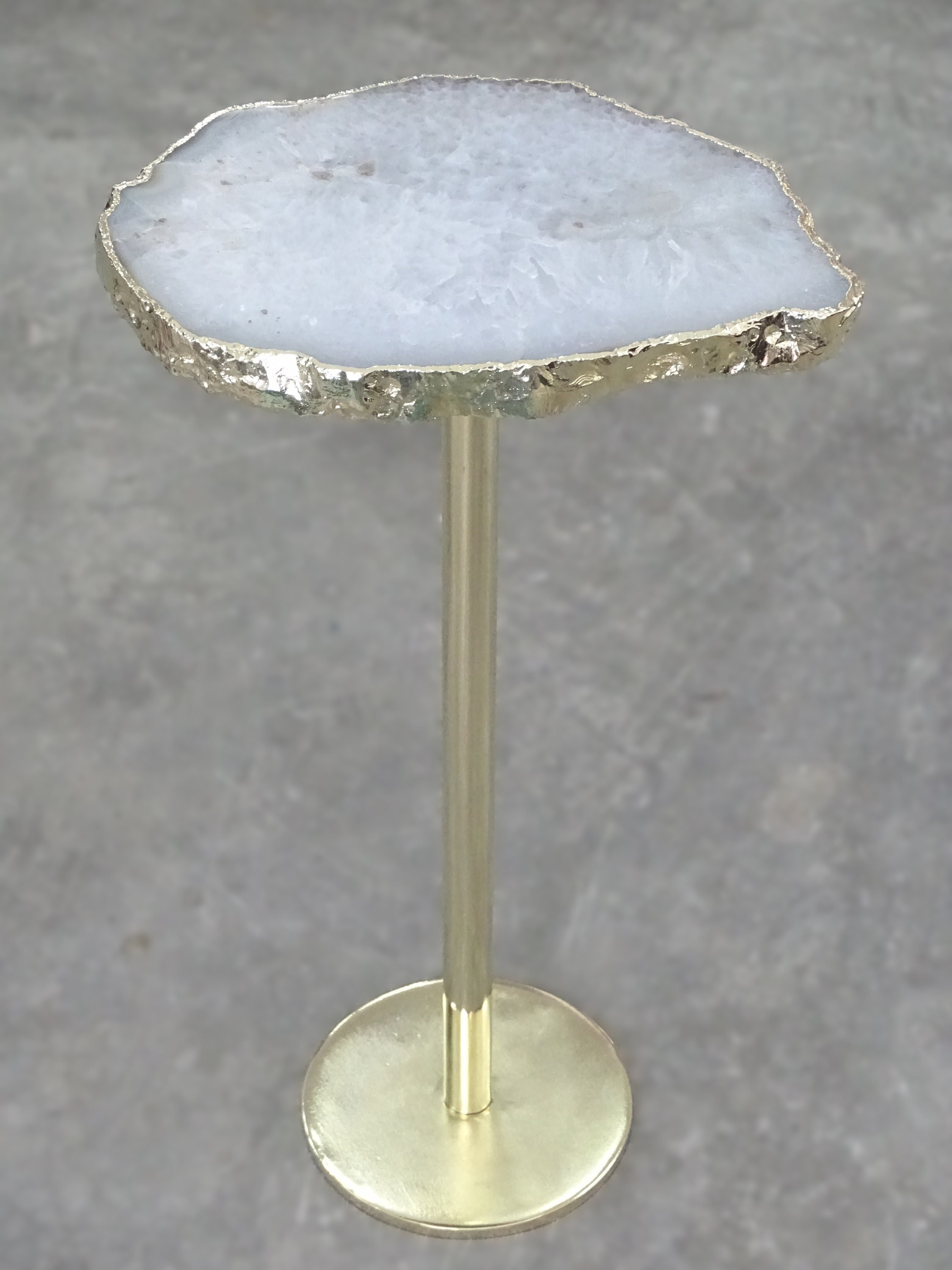Handcrafted Gray Agate Drink Table:gold Plated Edge, Single Leg Stand ...