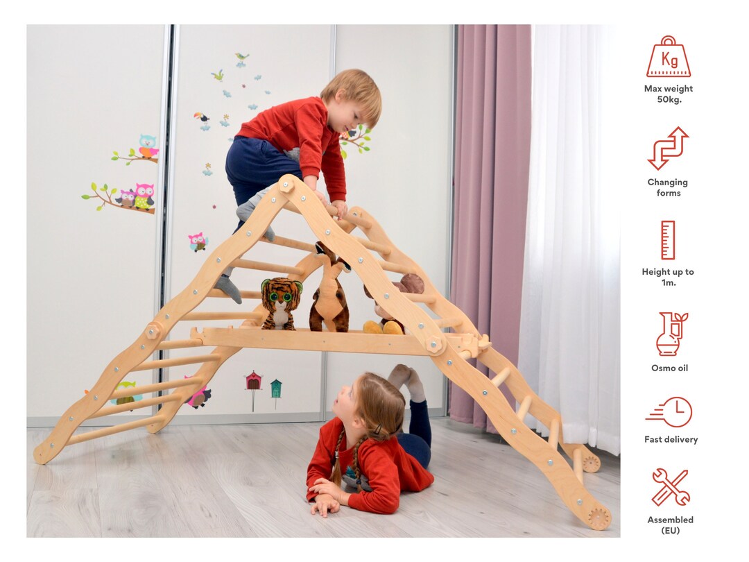 Set 2in1 Large Climbing Triangle + Sliding Ramp / Transformable Climber ...