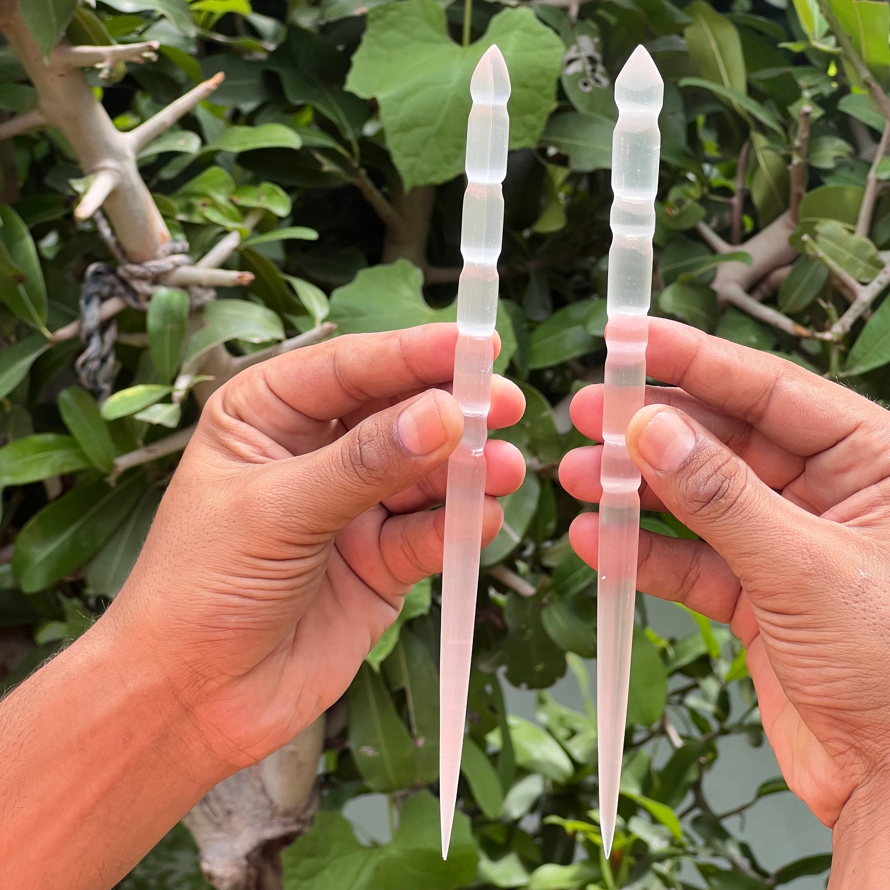 Selenite Spiral Hand Carved Point Wand Dagger-sword Crystals Cleaning ...