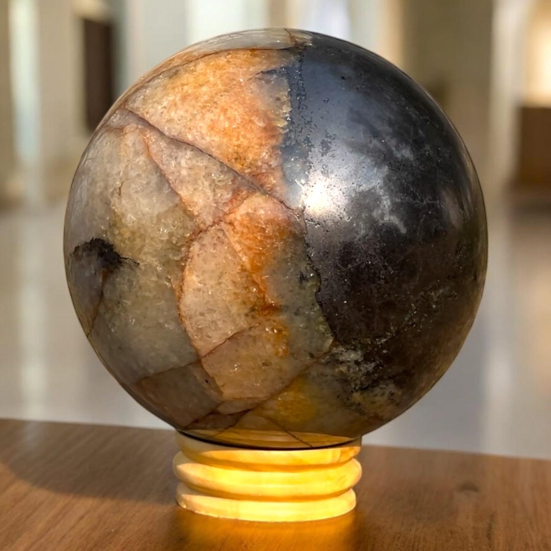 Rare Lion Quartz Sphere With Pyrite – Large Golden Healer Crystal, Feng ...