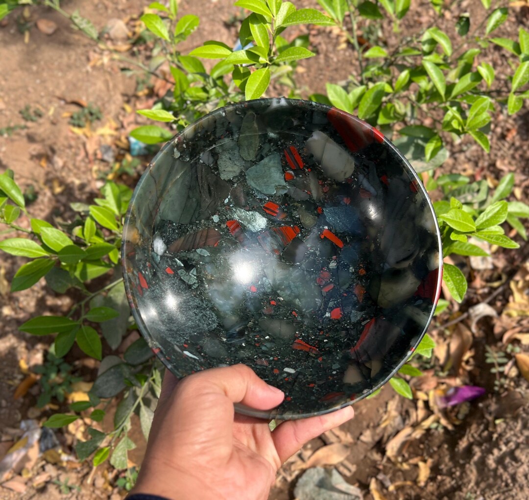 Natural Dark African Green Bloodstone Crystal Bowl-handcrafted Bowl for Healing & Meditation ...