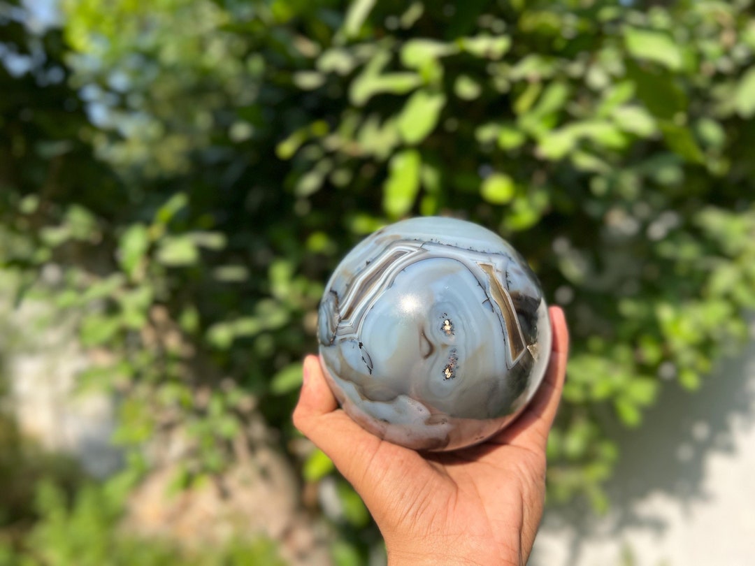 Large Orca Agate Sphere: Blue Dendritic Stone, Earthy Home Decor - Etsy