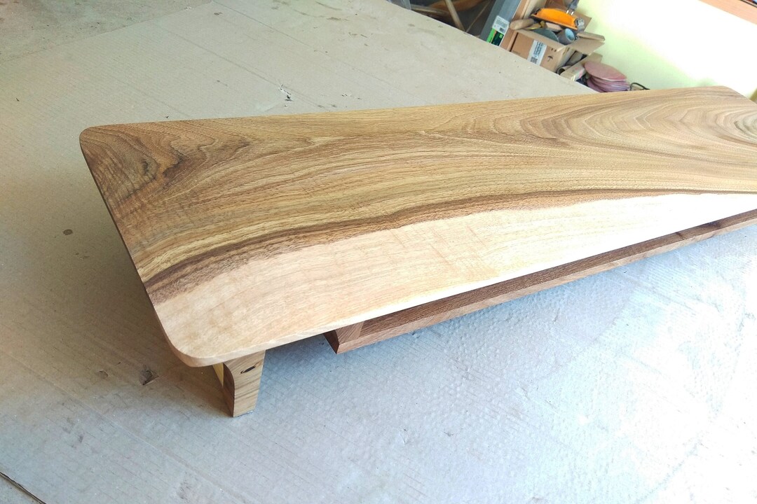 Walnut Wood Monitor Stand 35" With Shelf: Ergonomic Riser *US Orders ...