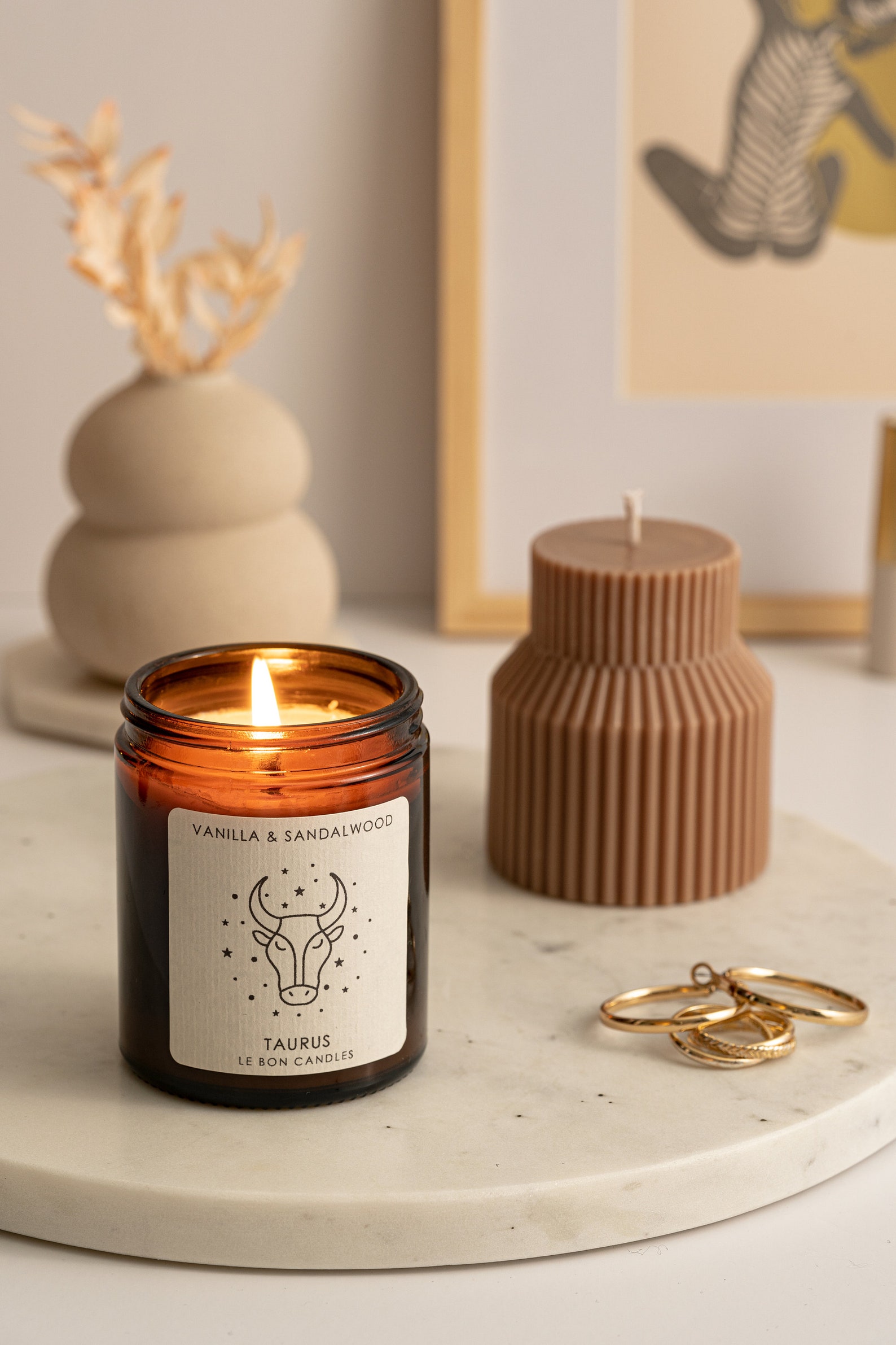 Ribbed Candle Neutral Home Decor Aesthetic Candle Coffee - Etsy