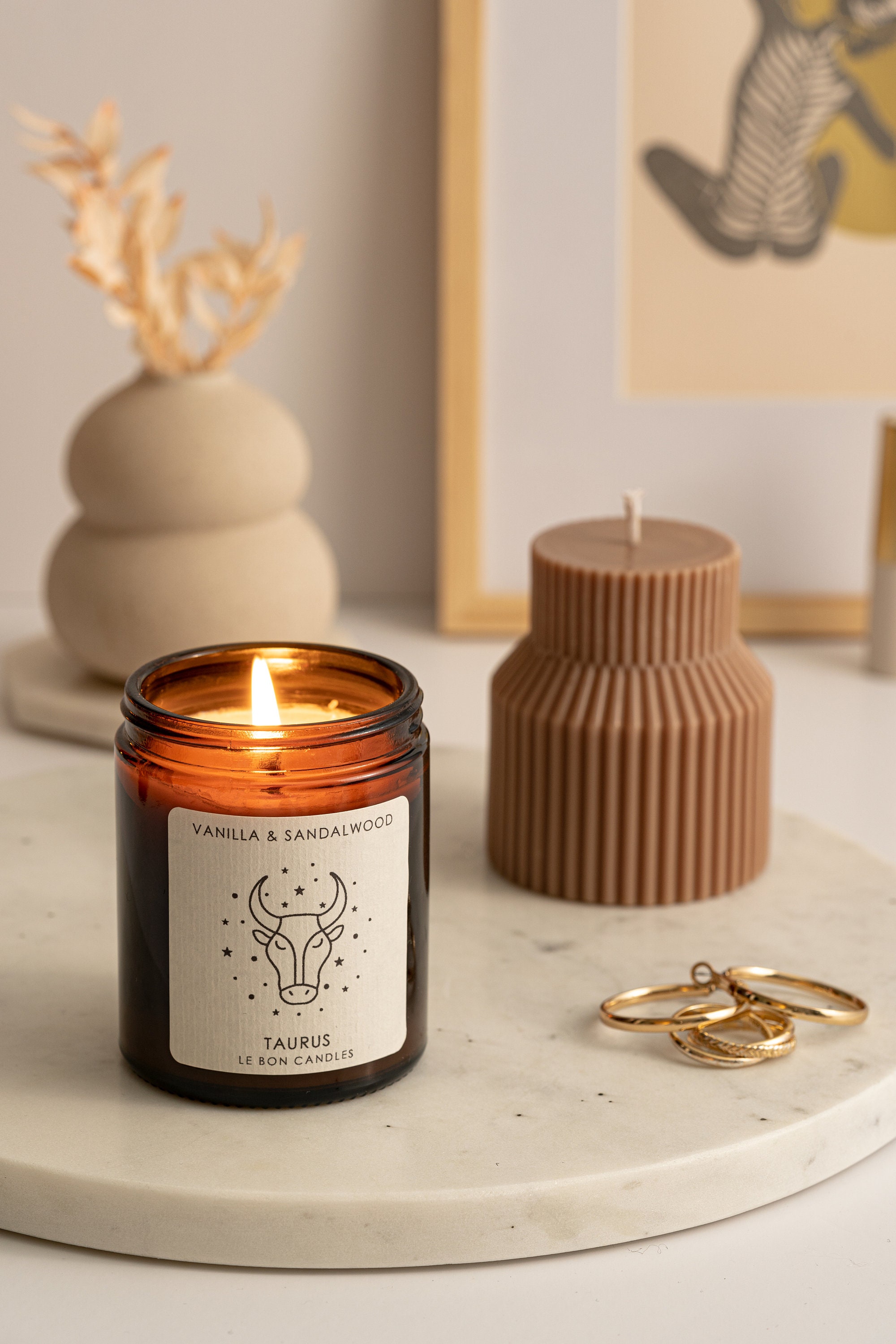 Ribbed Candle Neutral Home Decor Aesthetic Candle Coffee - Etsy UK