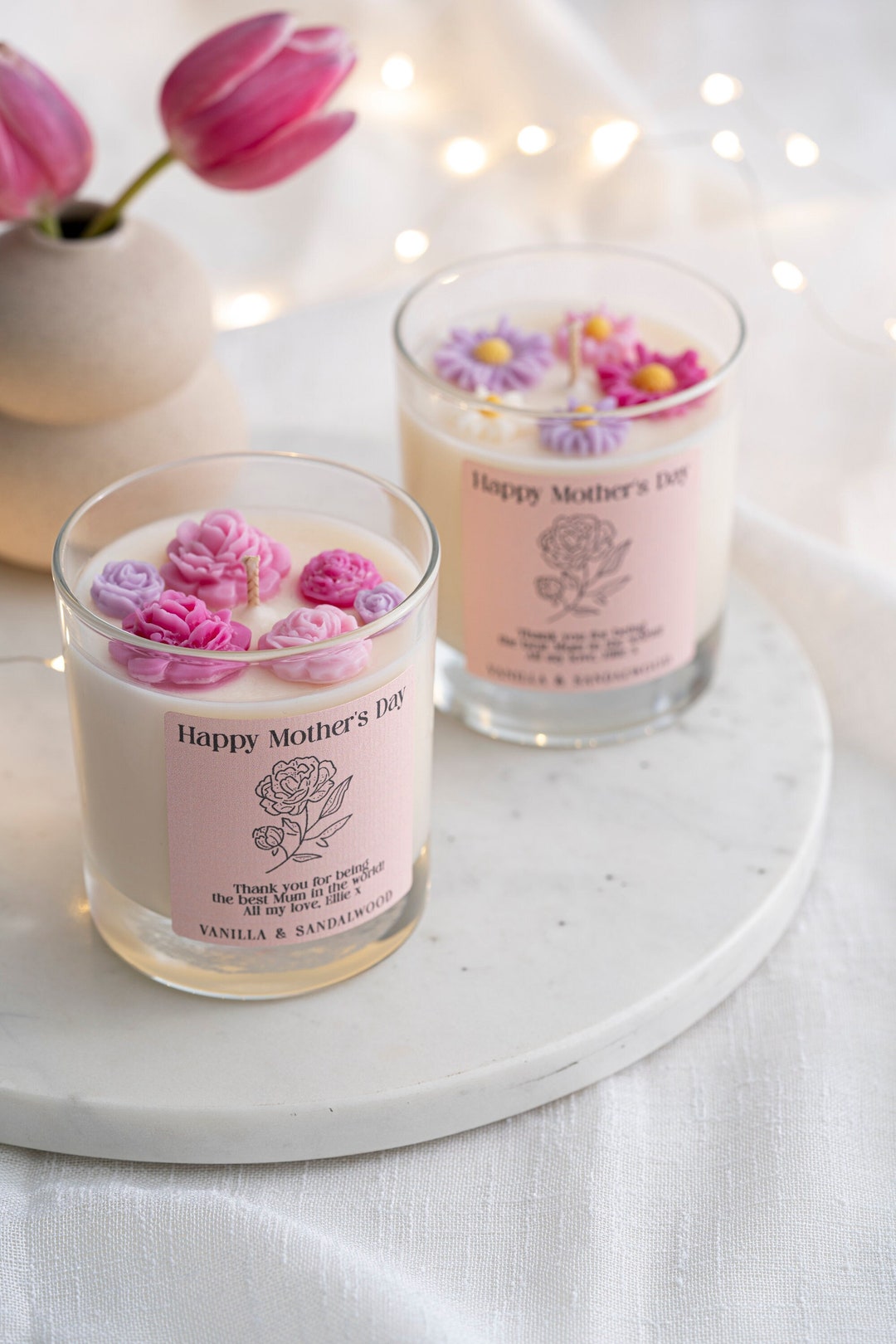 Personalized Mother's Day Soy Candle With Wax Flower Topping - Etsy