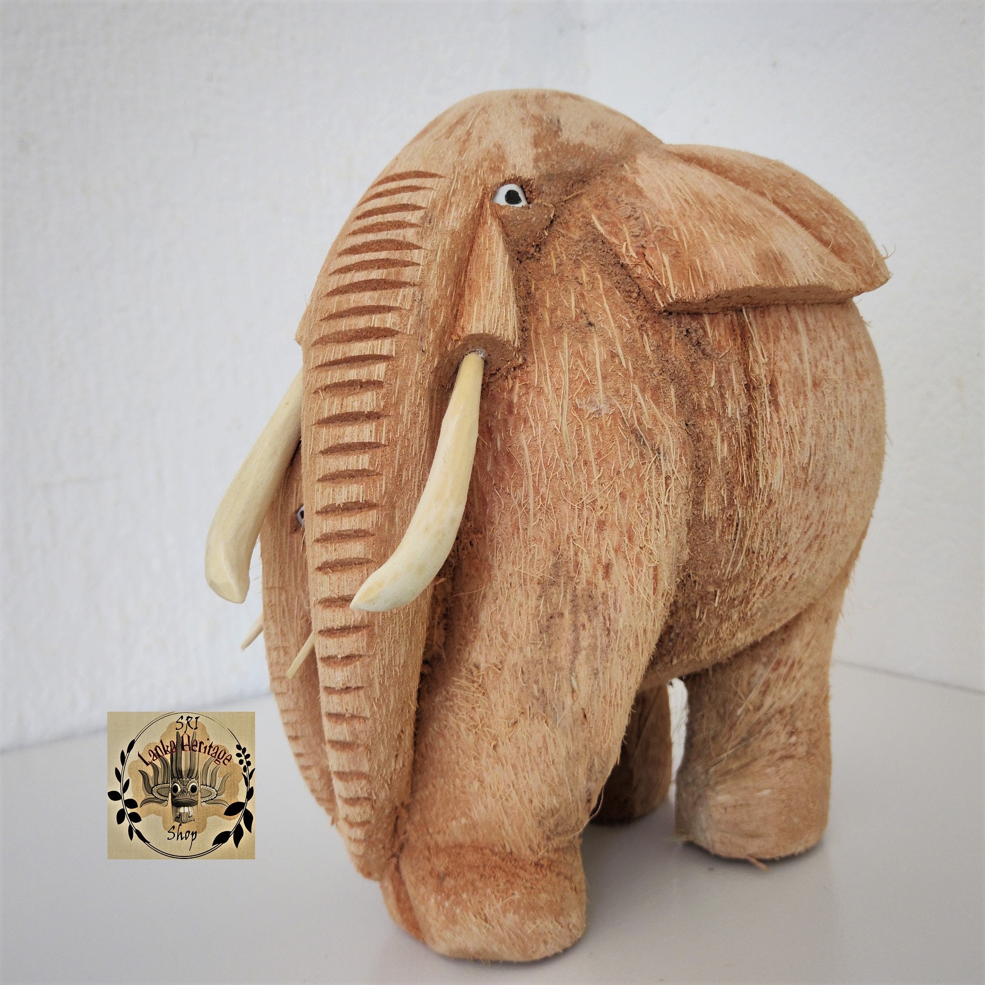 Hand Carved Coconut Mom & Baby Elephant, Coconut Statue, Mother ...