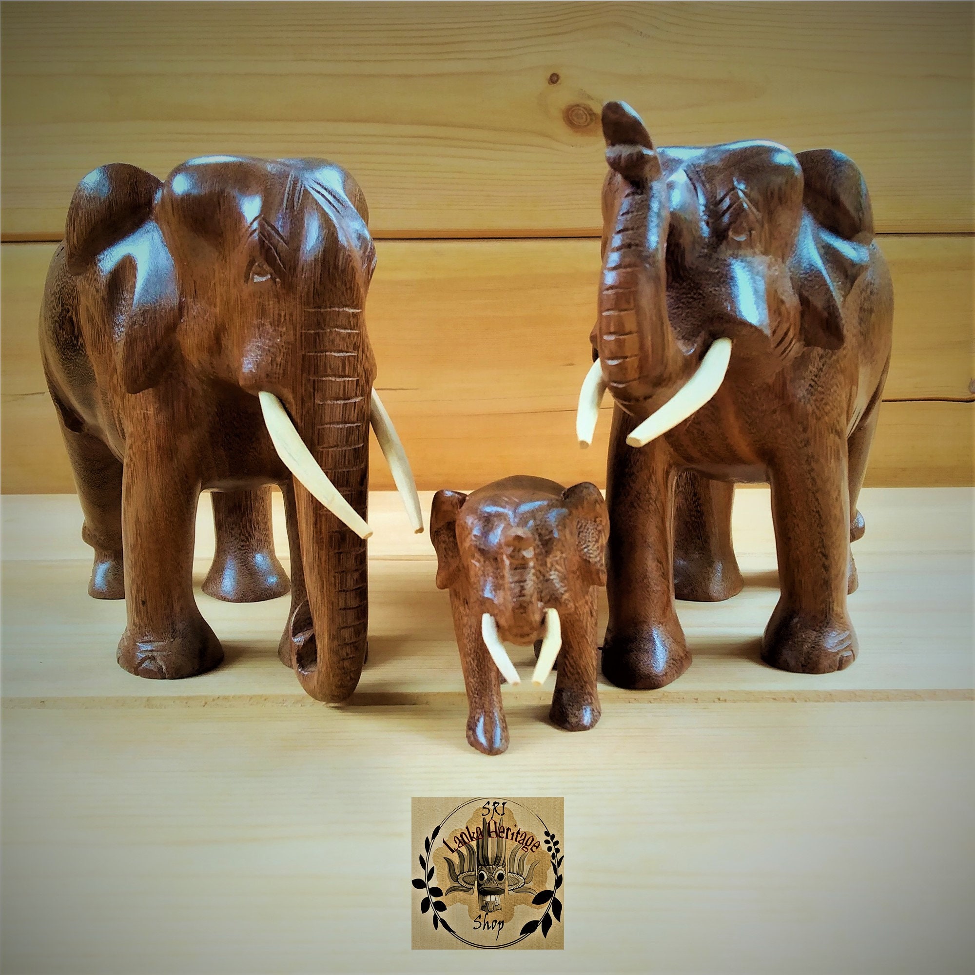 Wooden Elephant Family Carving Elephant Family Statue Baby | Etsy