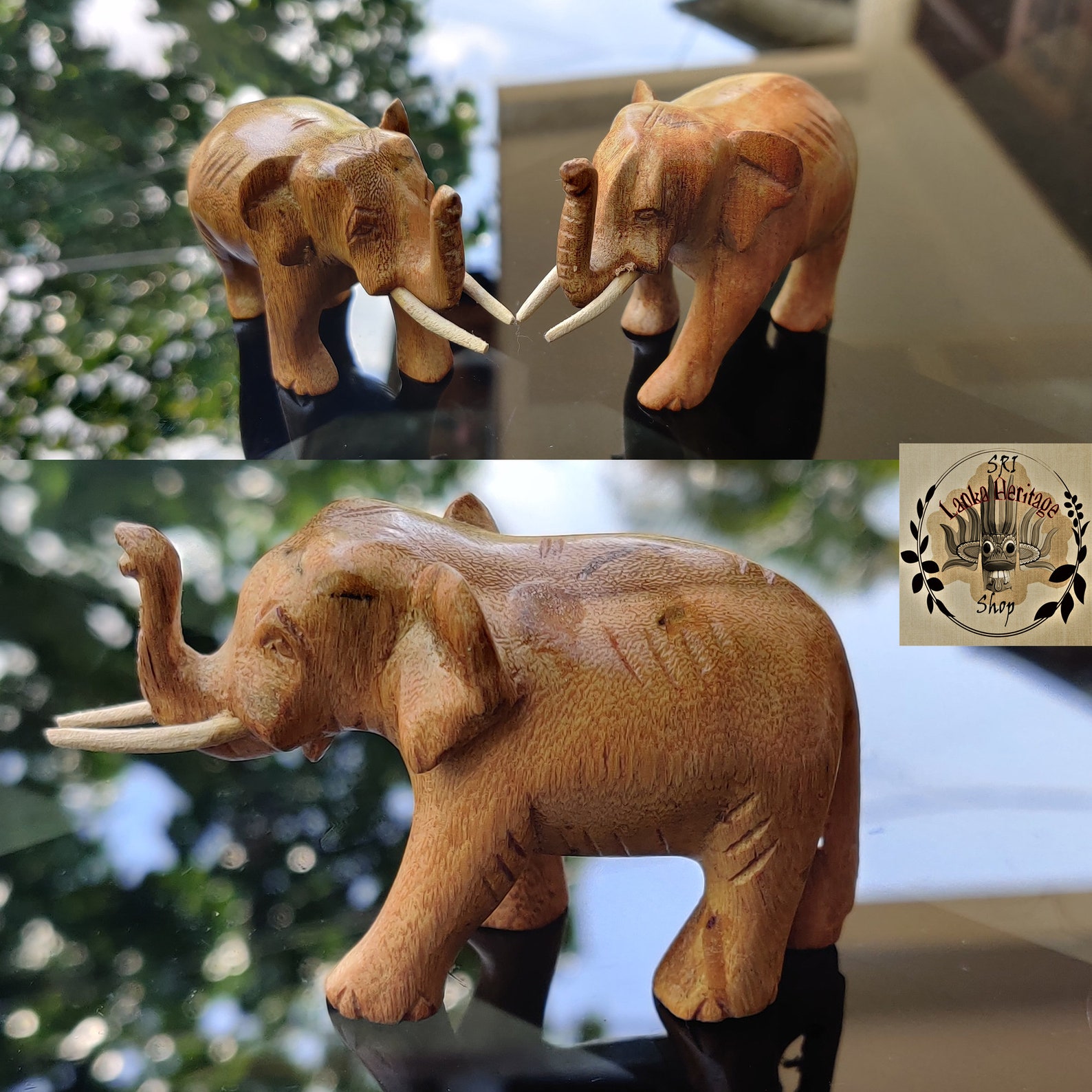 Hand Carved Wooden Elephant, Wooden Elephant Statue, Elephant Figurine ...