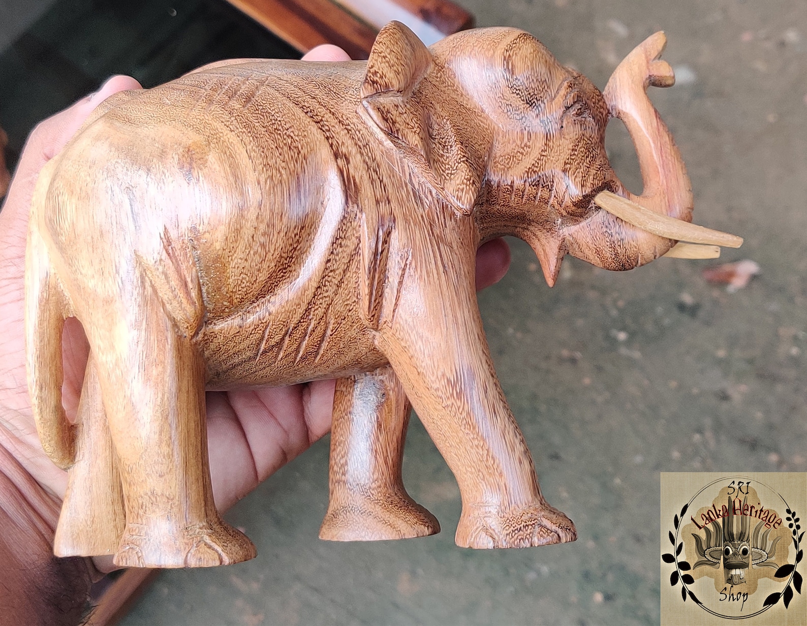Hand Carved Wooden Elephant, Wooden Elephant Statue, Elephant Figurine ...