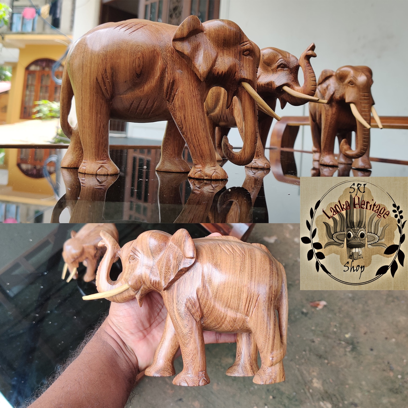 Hand Carved Wooden Elephant, Wooden Elephant Statue, Elephant Figurine ...