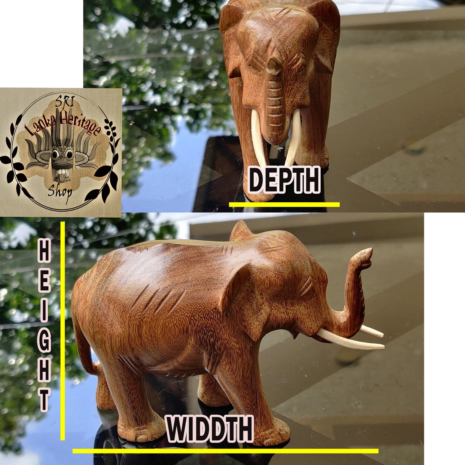 Hand Carved Wooden Elephant, Wooden Elephant Statue, Elephant Figurine ...