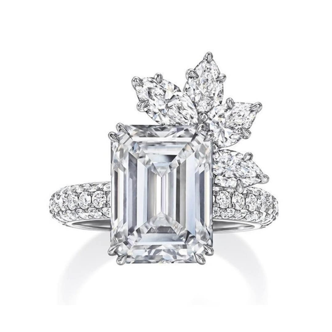 Harry Winston 'bridal Coucher' Emerald Cut Moissanite Ring, Cluster Marquise and Pear Diamond ...