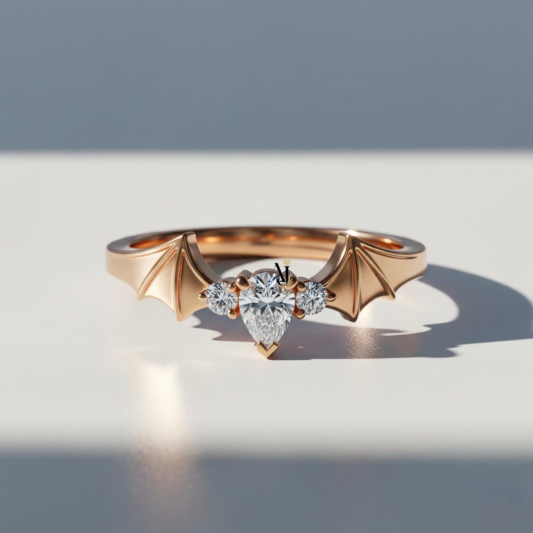 Moissanite Vampire Wing Ring, Pear Cut, 10K Rose Gold - Etsy