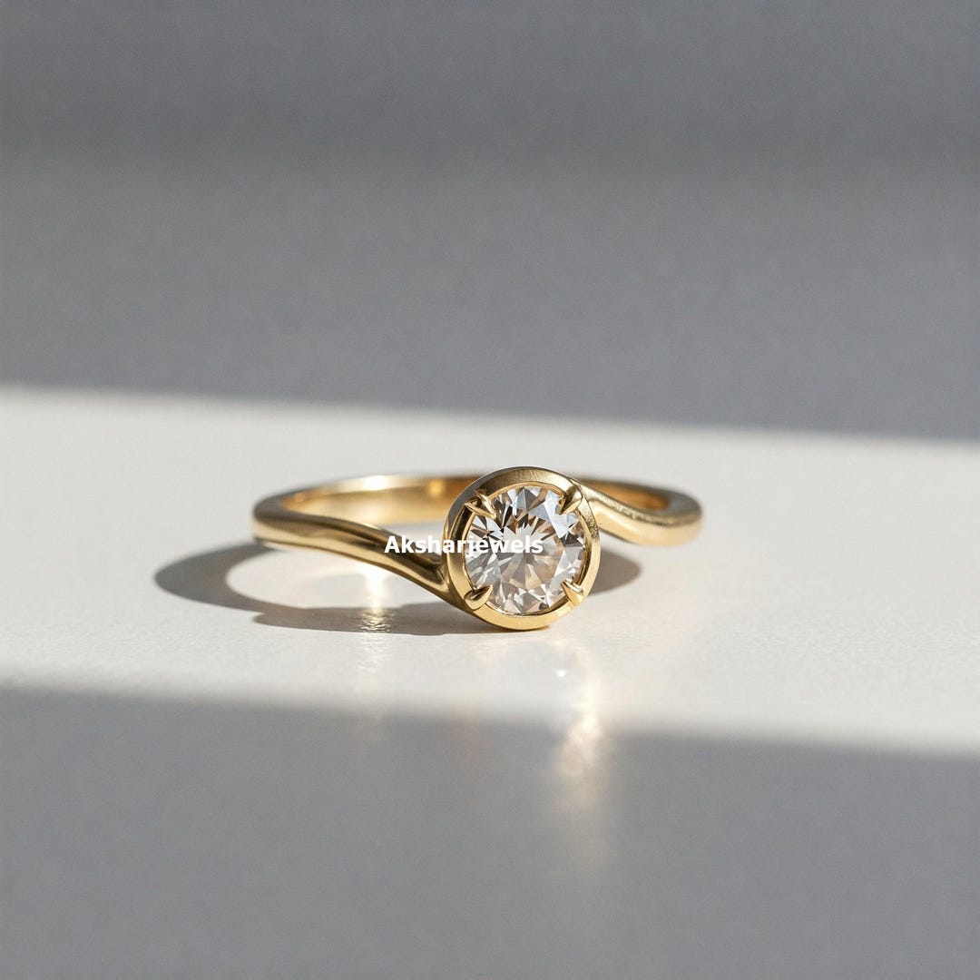 Solitaire Wedding Ring, Swirl Bypass Engagement Ring, Round Shape ...