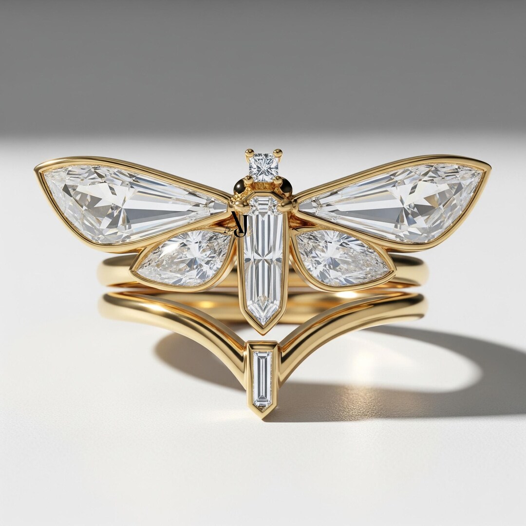 Honey Bee Bridal Ring Set, Fancy Shape Wedding Ring, Multi-shape ...