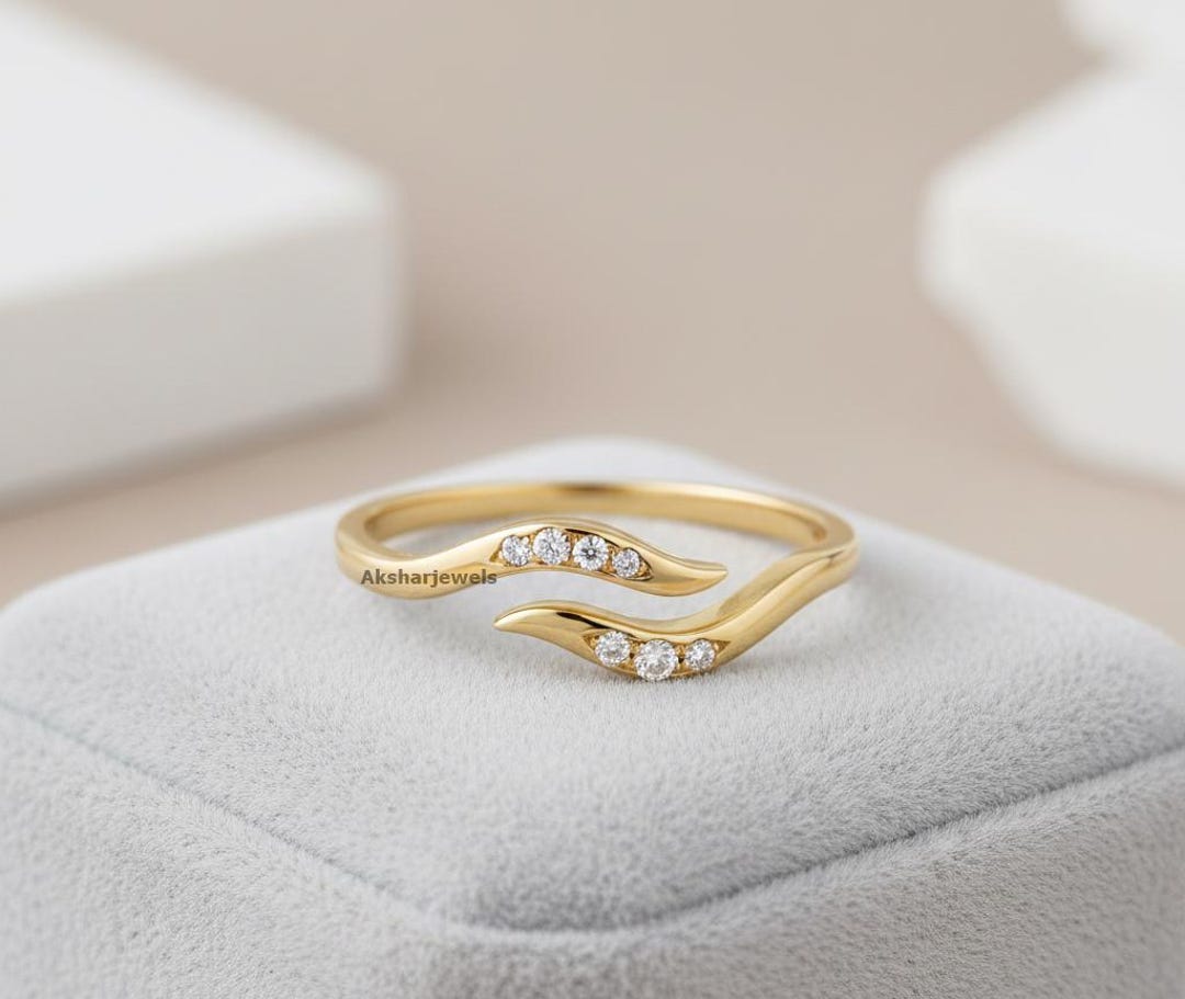 Open Cuff Bypass Band, Wavy Moissanite Diamond Band, Seven Stone Band ...