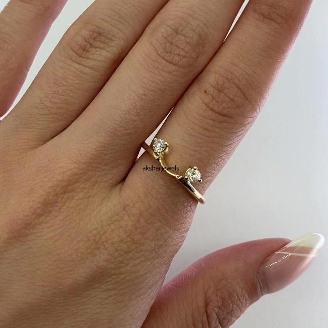 Enhancer Engagement Ring, Two Stone Wedding Ring, Round Cut Moissanite Ring, Matching Ring ...