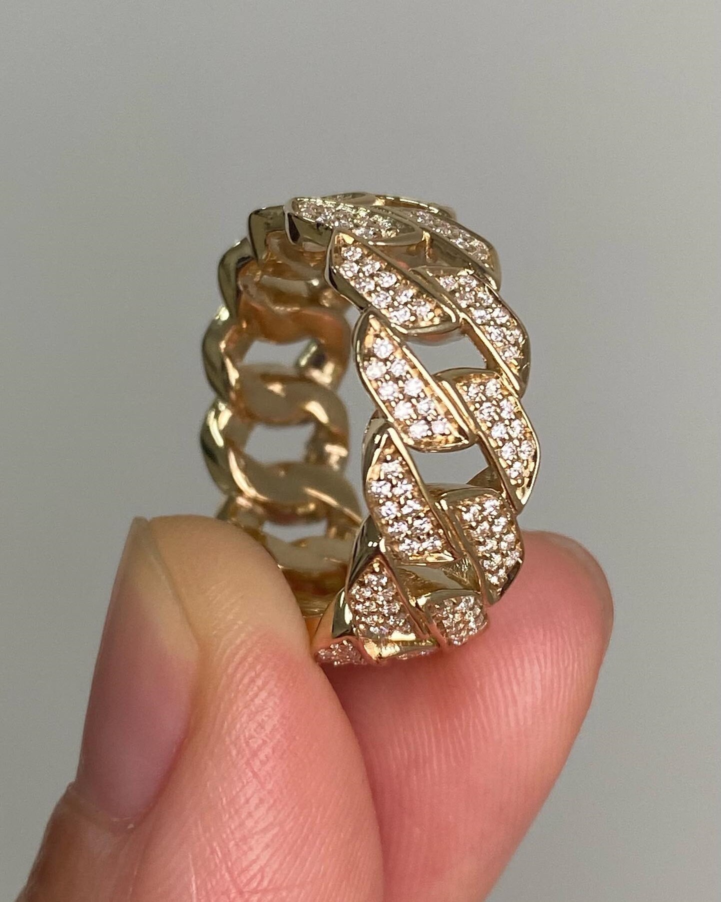 Cuban Chain Ring, Men's Ring, Wide Eternity Band Ring, Round Cut ...